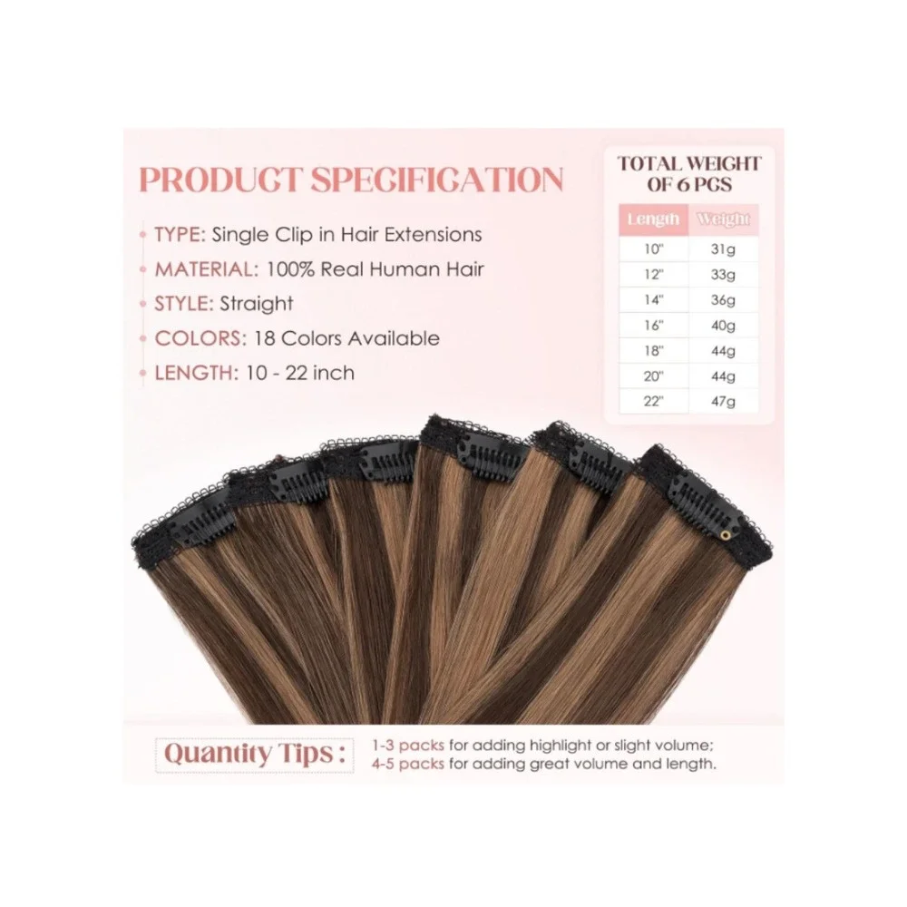 Hairro | Hair | 6pc Clip In Real Human Hair Extensions 4 Inch Dark ...
